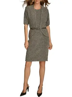 Donna Karan New York Bouclé Cardigan & Sheath Dress Set - Tin Heather