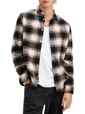 ALLSAINTS Mercy Plaid Cotton Flannel Button-up Shirt - Rusty Orange/black/white