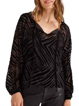 Bella Dahl Burnout Velvet Split Neck Top - Black