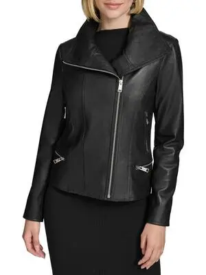 Andrew Marc Beckett Leather Moto Jacket - Black