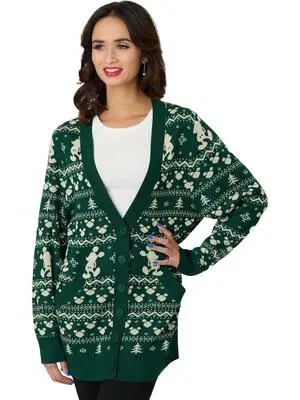 Unique Vintage Printed Knit Long Cardigan - Green