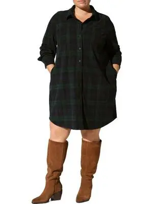 Universal Standard Long Sleeve Check Flannel Shirtdress - Yosemite Plaid Black