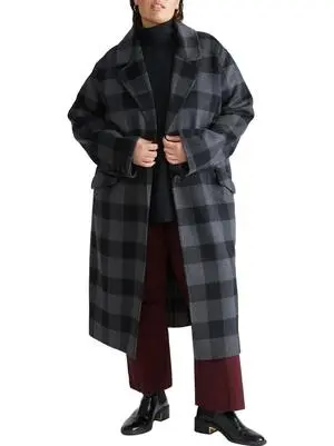 Universal Standard Universal Standard Belted Wool-Blend Coat Black/grey Plaid