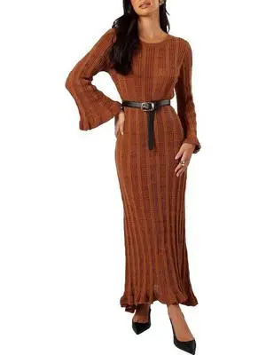 PETAL & PUP Colter Ribbed Maxi Sweater Dress - Bronze
