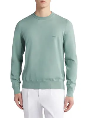 BOSS BOSS Pacas Cotton Crewneck Sweater Open Green