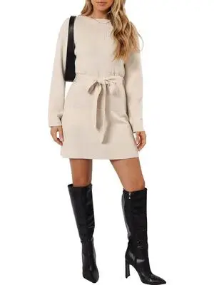 PETAL & PUP Lucca Long Sleeve Mini Sweater Dress - Bone