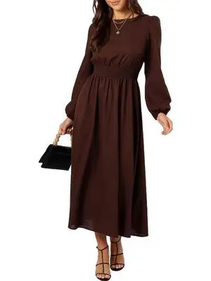 PETAL & PUP Roman Long Sleeve Maxi Dress - Brown