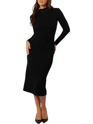 PETAL & PUP Briar Long Sleeve Midi Dress - Black