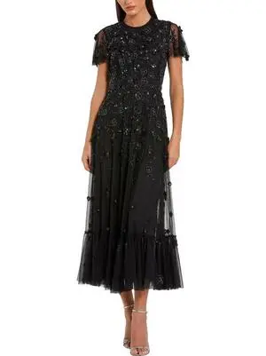 Mac Duggal Embellished High Neck A-line Dress - Black