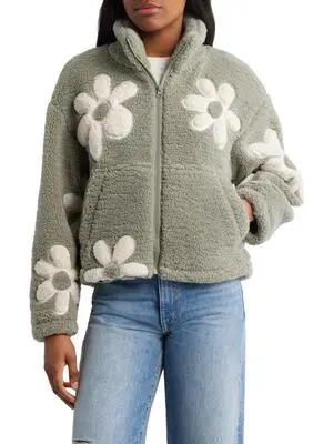 THREAD & SUPPLY Thread & Supply High Pile Fleece Floral Jacket Aqua Gray