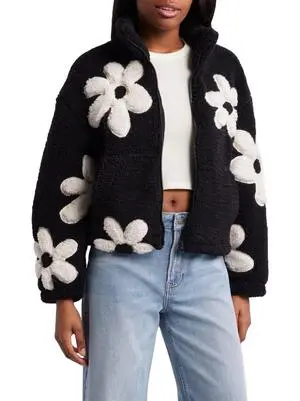 THREAD & SUPPLY Thread & Supply High Pile Fleece Floral Jacket Black