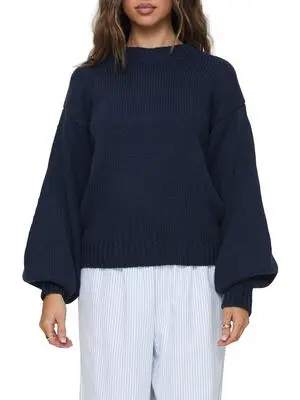 Princess Polly Harmony Balloon Sleeve Sweater - Navy