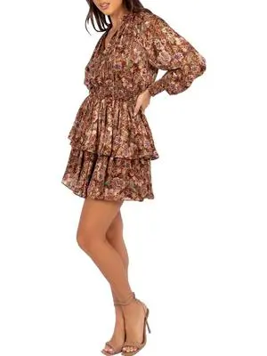 PETAL & PUP Alby Floral Minidress - Chocolate Brown