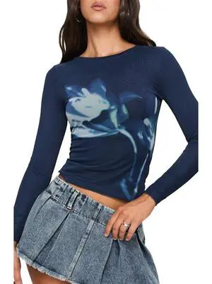 Princess Polly Raldor Floral Graphic Mesh Top - Navy