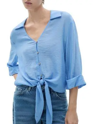 Mango MANGO Flare Sleeve Button-Up Top Blue