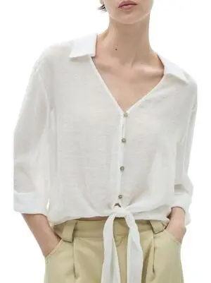 MANGO MANGO Flare Sleeve Button-Up Top