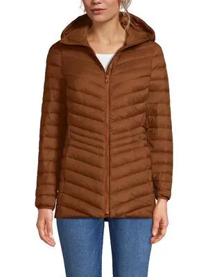 LANDS' END Ultralight Packable Down Jacket - Rich Ginger Brown