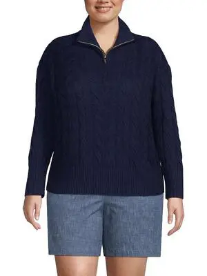 LANDS' END Drifter Cotton Quarter Zip Pullover Sweater Deep Sea Navy
