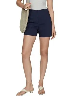 Mango Seamed High Waist Straight Leg Twill Shorts - Navy