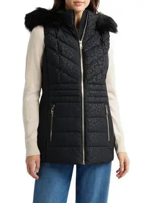 Michael Kors Faux Fur Trim Quilted Vest - Black