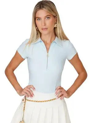 GOLDIE BYRD Zip Front Smoothing Bodysuit - Light Blue