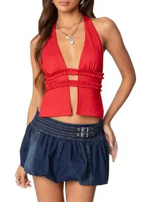 EDIKTED Luma Split Front Halter Top - Red
