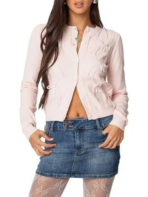 EDIKTED Contrast Bow Cardigan - Light-pink