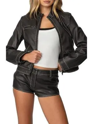 EDIKTED Roxie Faux Leather Jacket - Dark-gray