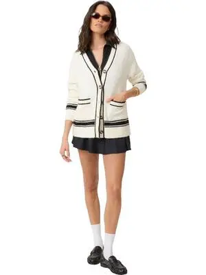 GOLDIE BYRD Fuzzy Striped Cardigan - White