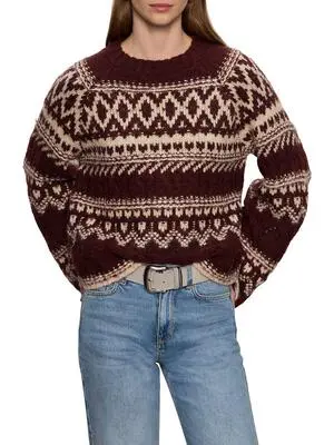 Sanctuary Fair Isle Crewneck Sweater - Dark Crimson Multi