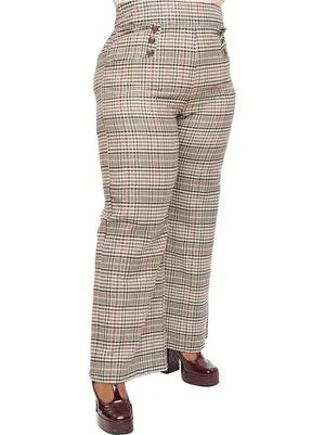 Unique Vintage 1940s Wide Leg Pants Beige Plaid
