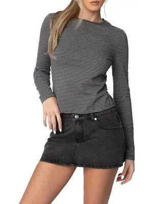 EDIKTED Brianna Stripe Stretch Cotton T-shirt - Dark-gray