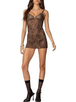 EDIKTED Print Mesh Minidress - Leopard