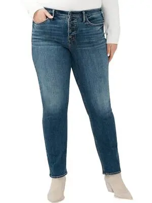 SILVER JEANS CO. Exposed Button Mid-rise Straight Leg Jeans - Indigo