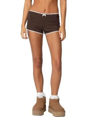 EDIKTED Juliana Polka Dot Rib Shorts - Brown
