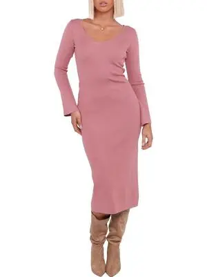 PETAL & PUP Lina V-neck Midi Sweater Dress - Pink