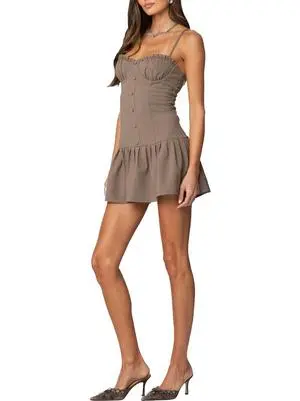 EDIKTED Bustier Ruffle Hem Minidress - Brown