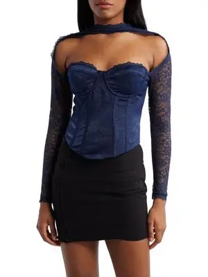 MISTRESS ROCKS Satin & Lace Corset Top - Navy