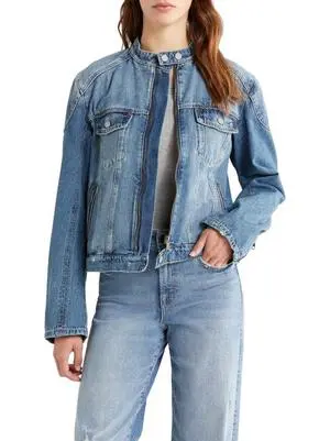 HIDDEN JEANS Denim Moto Jacket - Medium Wash