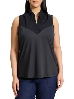 Foxcroft Tammy Ruffle Sleeveless Top - Black