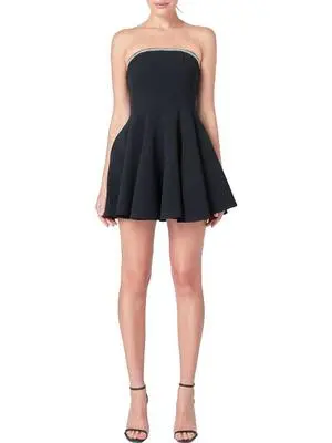 Endless Rose Embellished Trim Fit & Flare Dress - Black