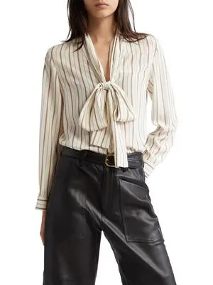 NILI LOTAN Angelique Stripe Silk Shirt - Brandy Stripes