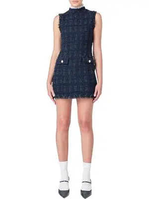 Endless Rose Lace Sleeveless Tweed Minidress - Navy