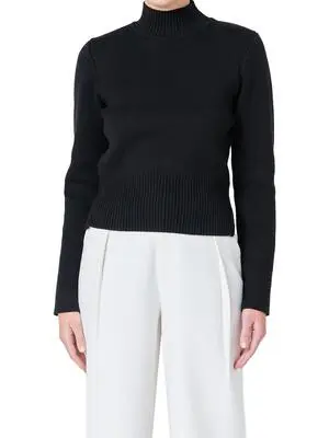 Endless Rose Ribbed Mock Neck Sweater - Black