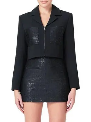 Endless Rose Sequin Pocket Crop Blazer - Black