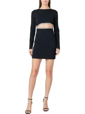 Endless Rose Rhinestone Cutout Detail Knit Minidress - Black