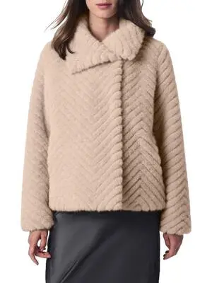 Bernardo Chevron Quilted Faux Fur Jacket - Beige