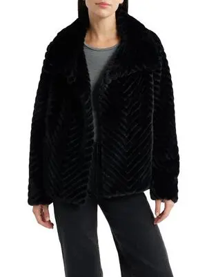 Bernardo Chevron Quilted Faux Fur Jacket - Black