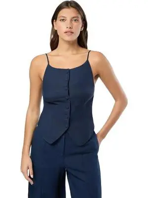 Onia Air Linen Blend High Neck Top - Deep Navy