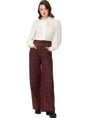 Unique Vintage 1940s Ginger Pants - Burgundy Plaid